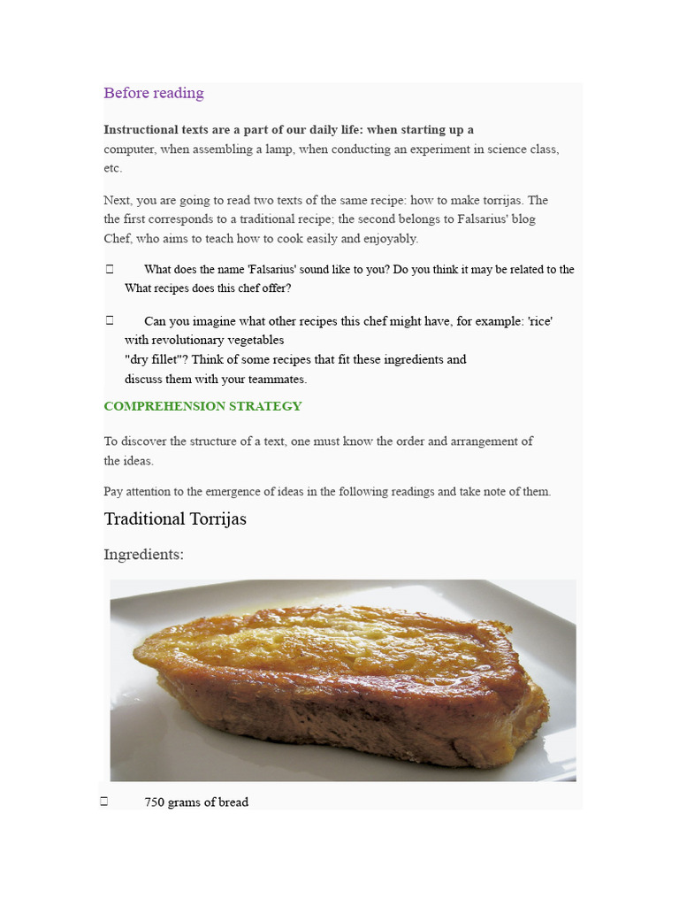 Instructional Text 1st Year of ESO | PDF | Foods | Cuisine