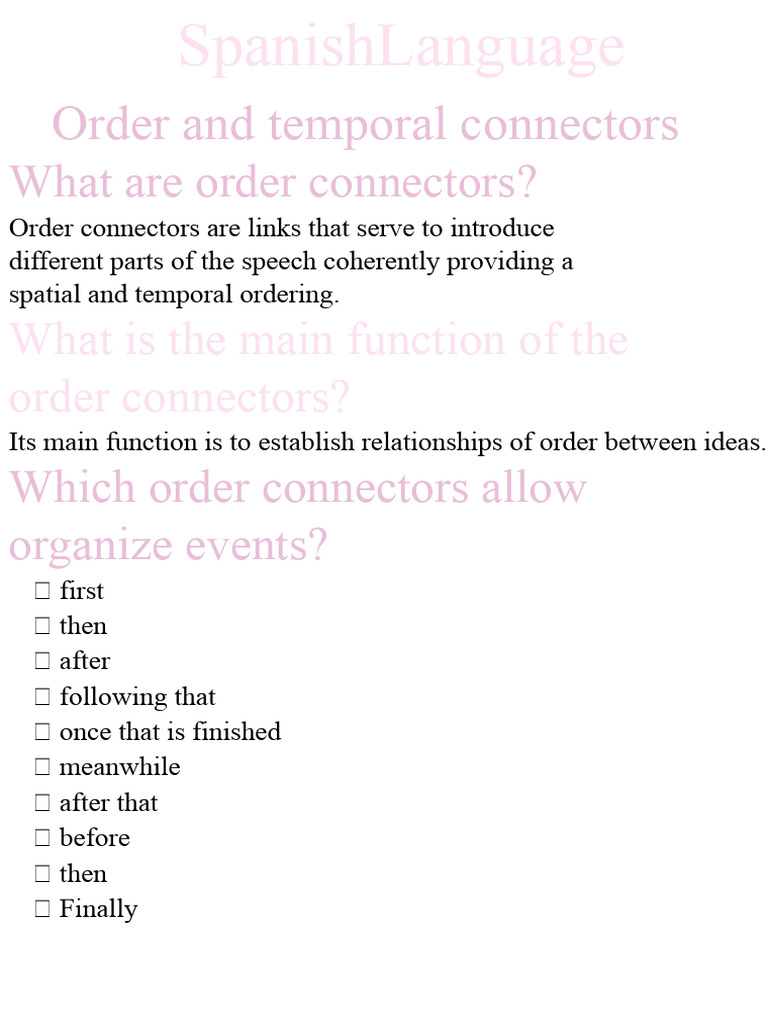Order and Temporal Connectors | PDF