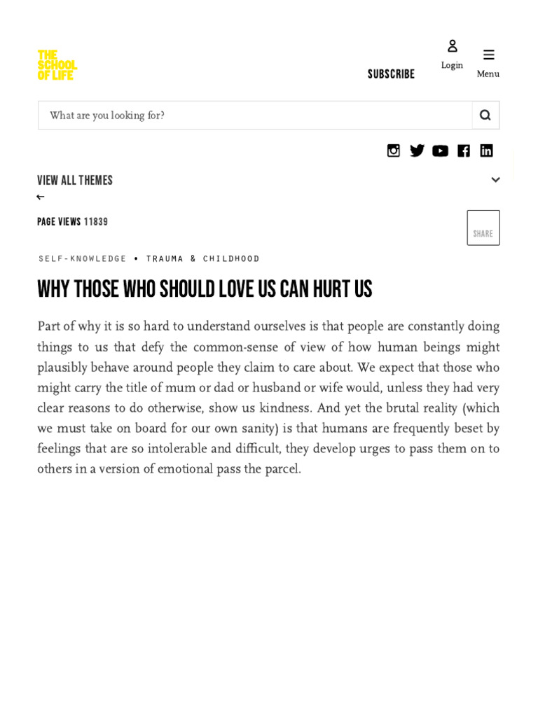 Why Those Who Should Love Us Can Hurt Us - The School of Life | PDF ...