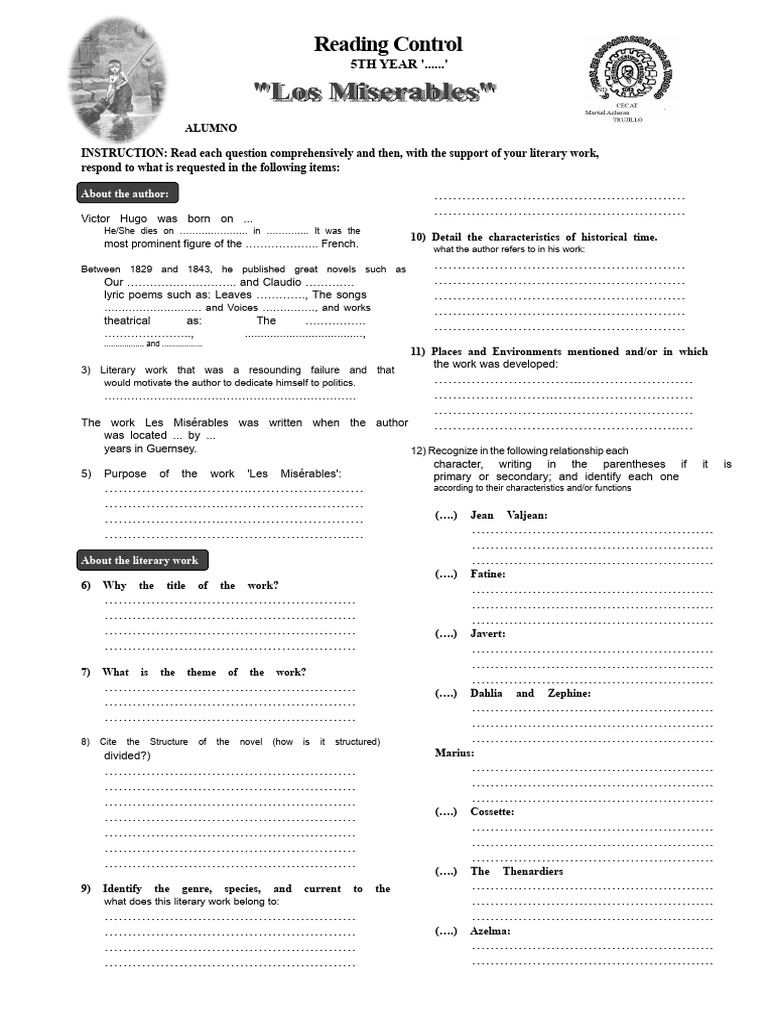 Reading Control Les Misérables Student | PDF | Cosette | Marius Pontmercy