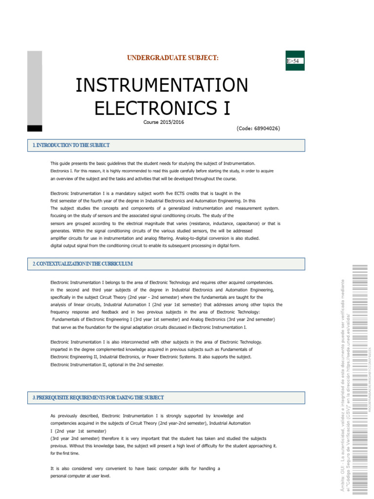 Electronic Instrumentation I Course Guide | PDF | Electronics ...