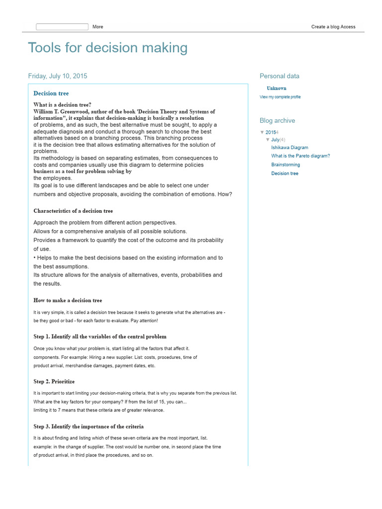 Decision-Making Tools - Decision Tree | PDF | Decision Making | Cognition