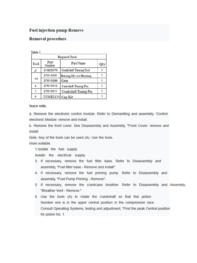 Fuel Injection Pump Removal Guide | PDF | Pump | Screw