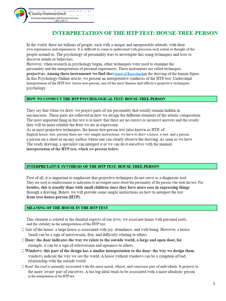 HTP Test Interpretation Guide | PDF | Psychology | Art Therapy