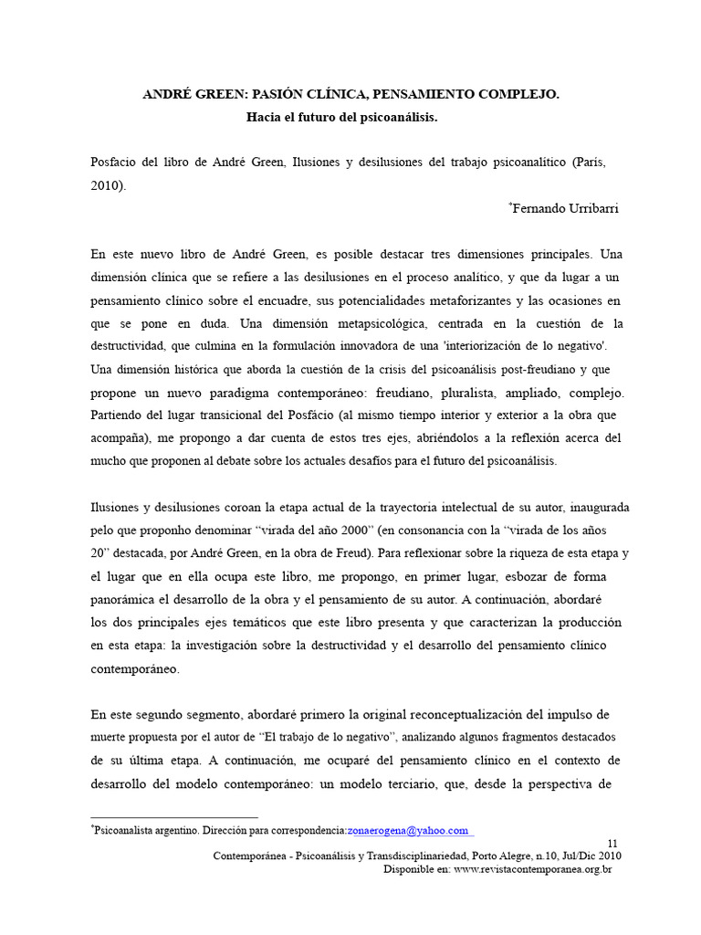 Andre Green | PDF | Psicoanálisis | Jacques Lacan