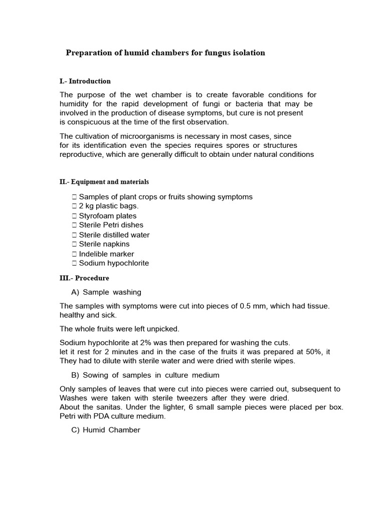 Preparation of Humid Chambers | PDF