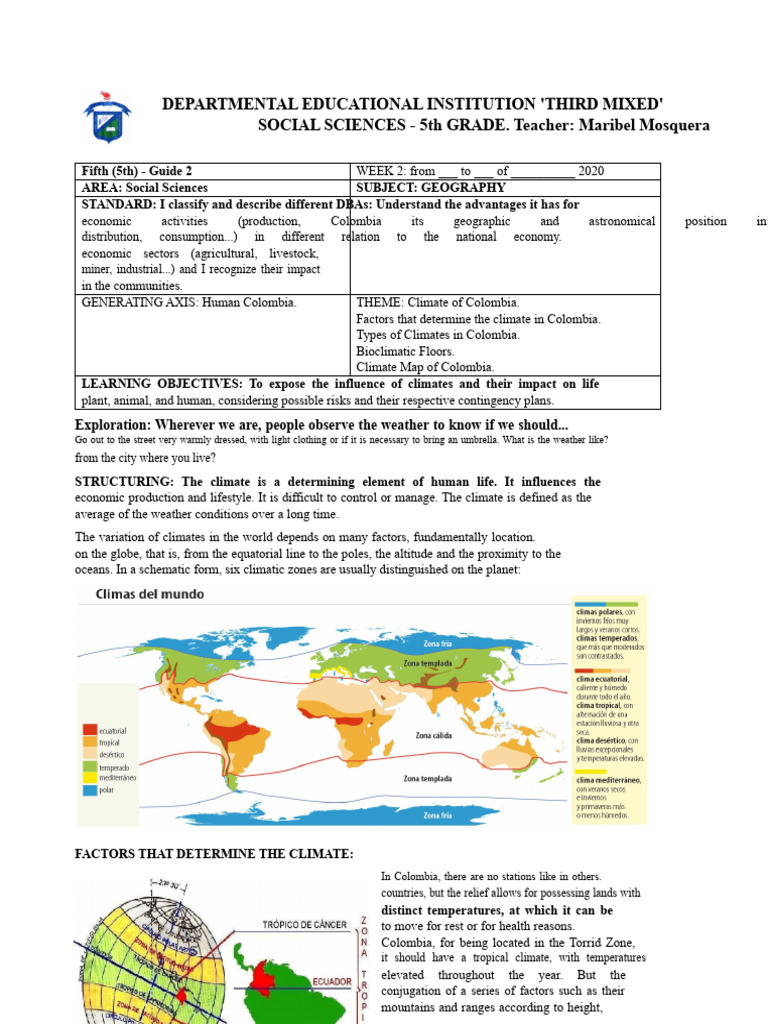 Fifth Grade Guides: The Climate of Colombia | PDF | Tropics | Climate