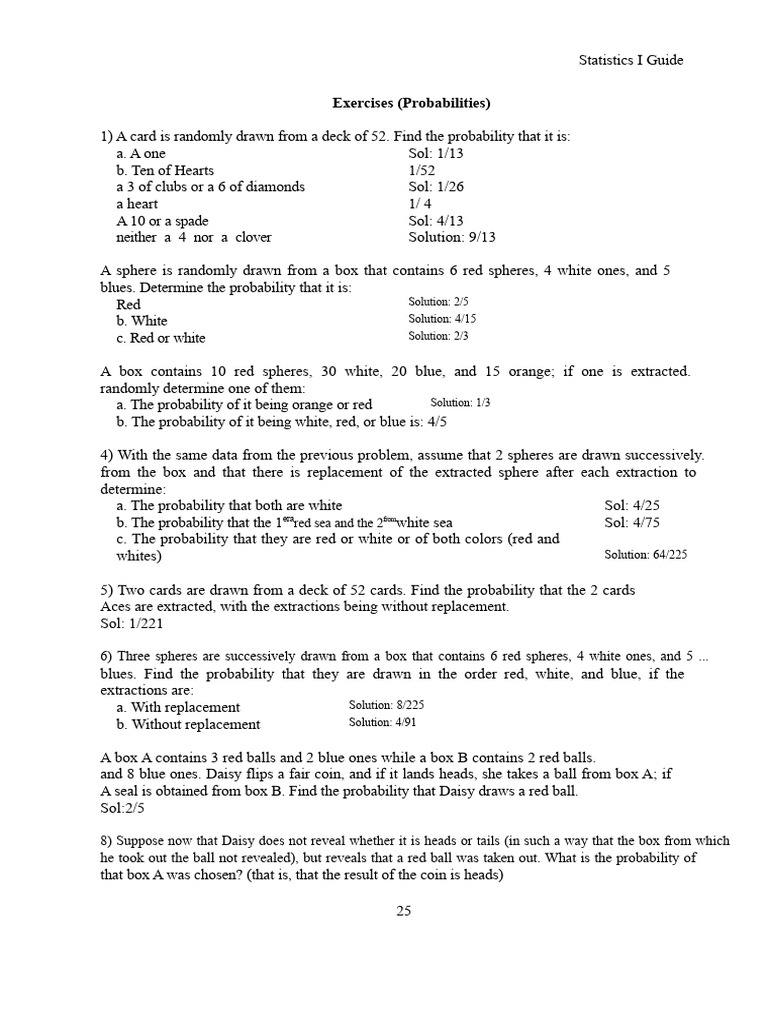 Probability Exercises | PDF | Probability | Odds