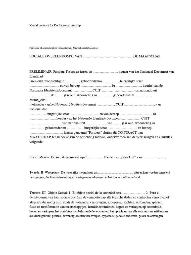 Model Contract For A de Facto Partnership | PDF
