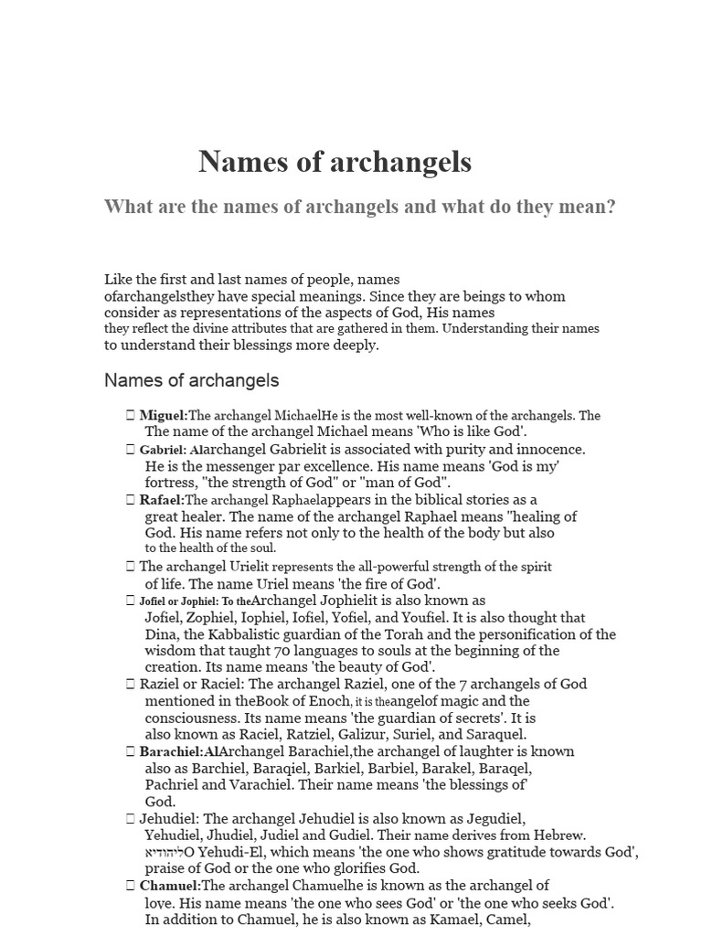 Names and Meanings of Archangels | PDF | Archangel | Gabriel