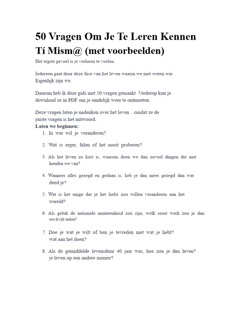 50 Vragen Om Jezelf Te Leren Kennen | PDF
