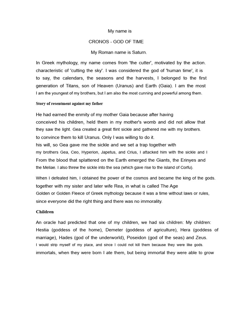 Cronos: Greek God of Time | PDF | Zeus | Greek Deities