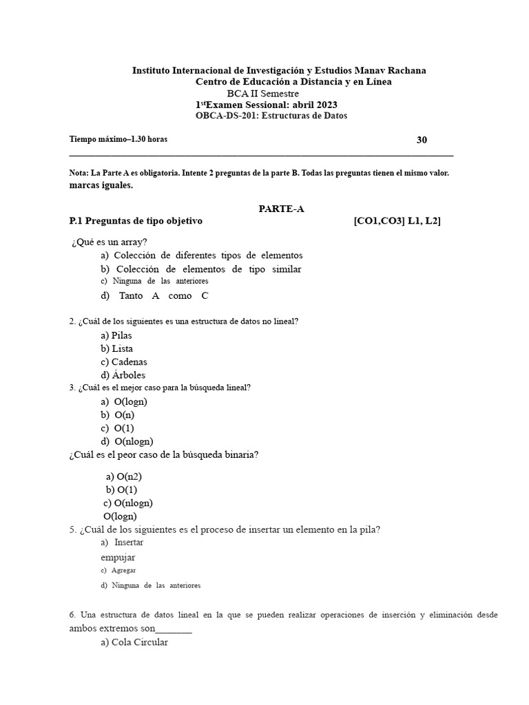 Estructuras de Datos BCA Sem. II | PDF | Algoritmos y Estructuras de ...