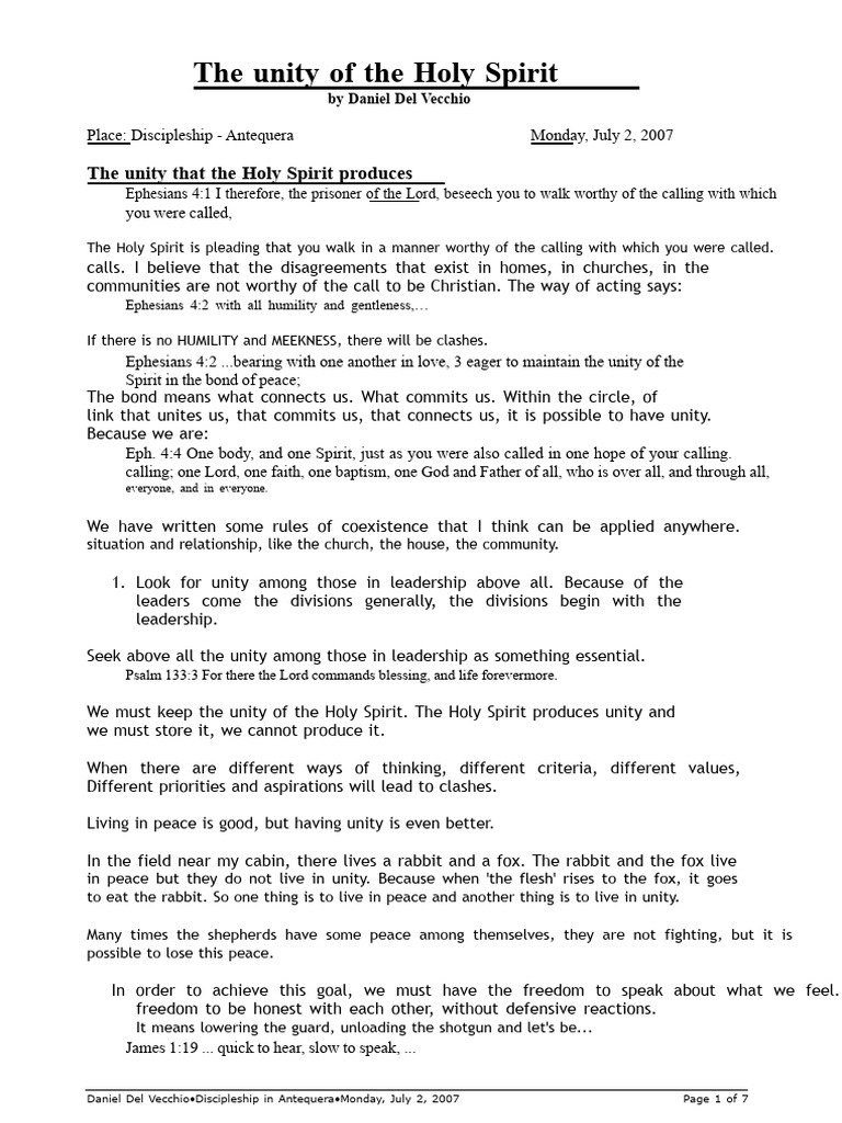 The Unity of The Holy Spirit | PDF | Jesus | Disciple (Christianity)