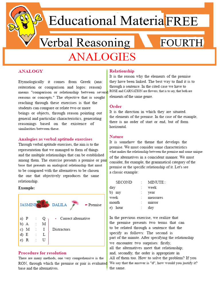 Analogy Activities For Fourth Grade of Secondary School | PDF | Analogy ...