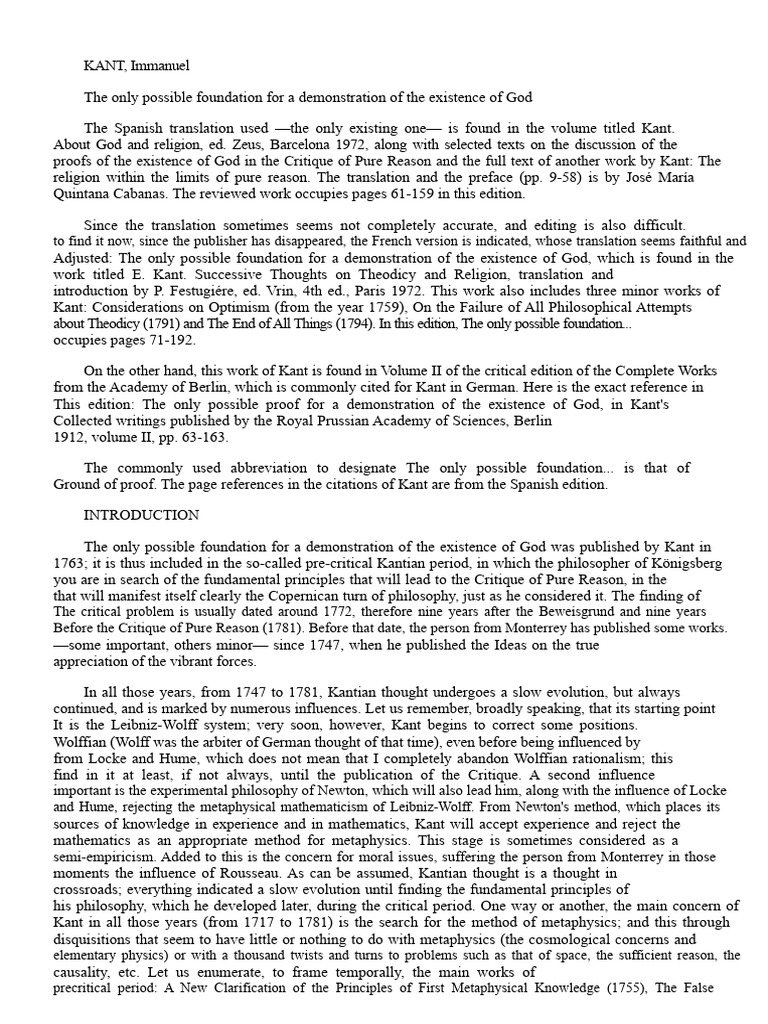 Essay On The Only Possible Foundation For A Demonstration of The ...