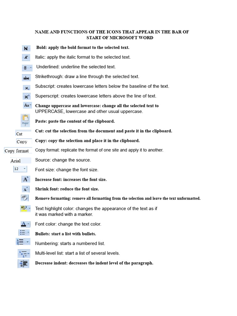 Microsoft Word Icon Functions Guide | PDF