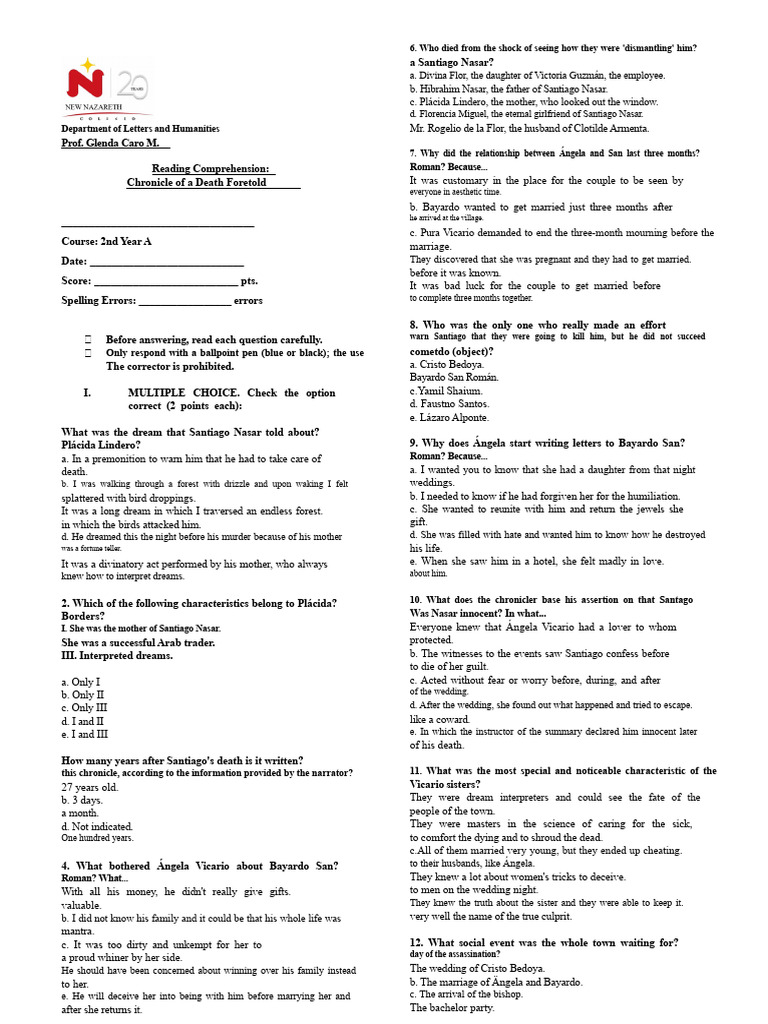 Chronicle of A Death Foretold 2 | PDF