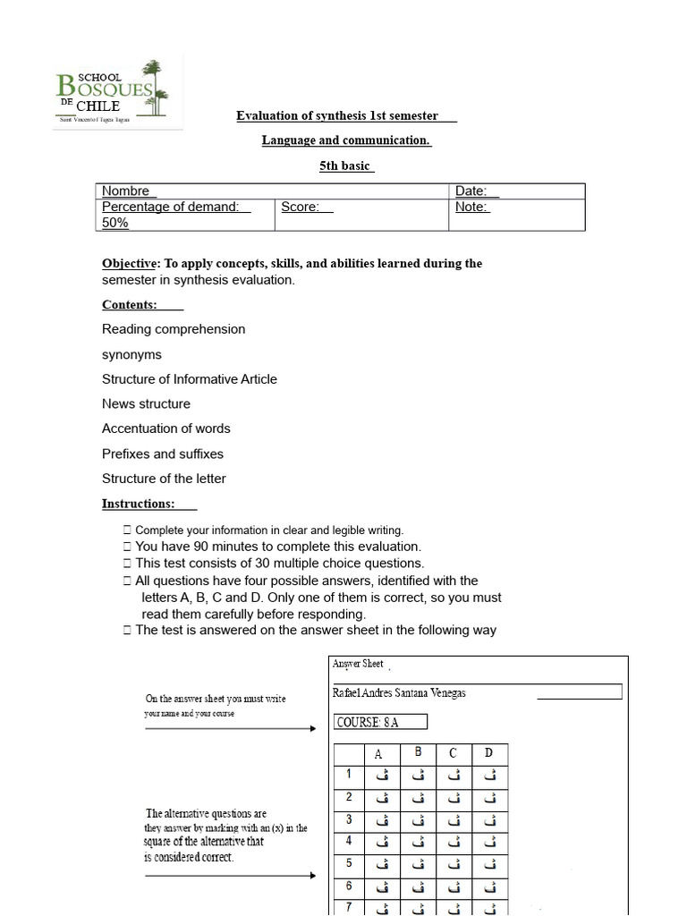 5th Grade Language and Communication Synthesis Test | PDF | Cougar | Lion