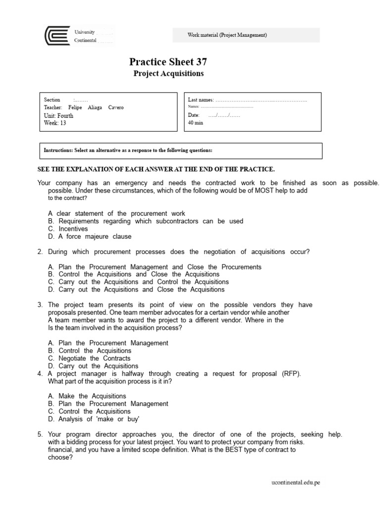 Practice Sheet 37-Solution | PDF | Procurement | Project Management