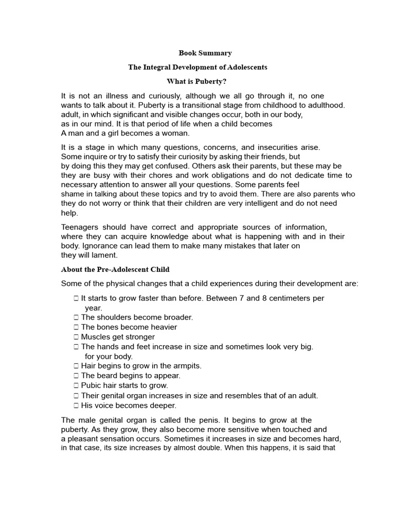 Summary of The Book Integral Development of Adolescents | PDF | Adolescence | Puberty