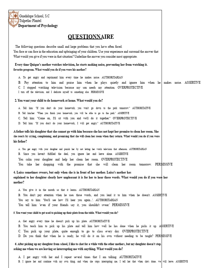 Parenting Questionnaire | PDF | Parenting