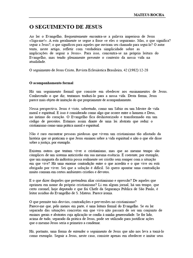 O Seguimento de Jesus | PDF | Jesus | Fé