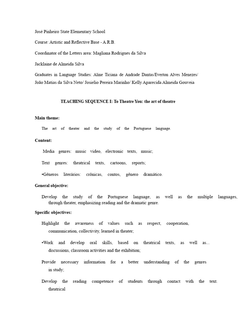 1 Didactic Sequence I 2017.1 (Theater) | PDF | Narrative | Nonverbal Communication