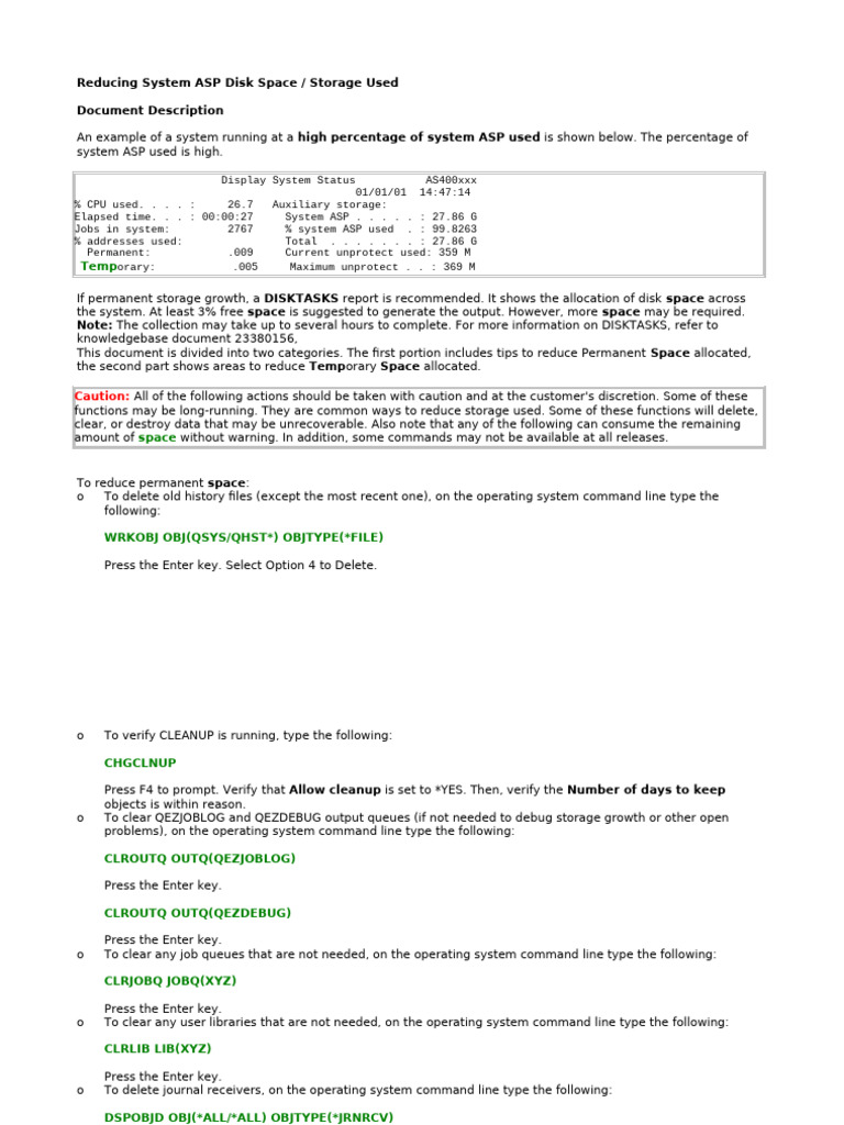 Reducing System ASP Disk Space | PDF | Computer File | Databases
