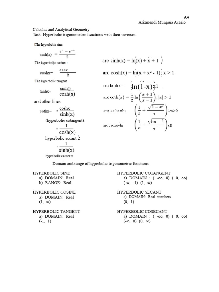 Hyperbolic Trigonometric Functions | PDF