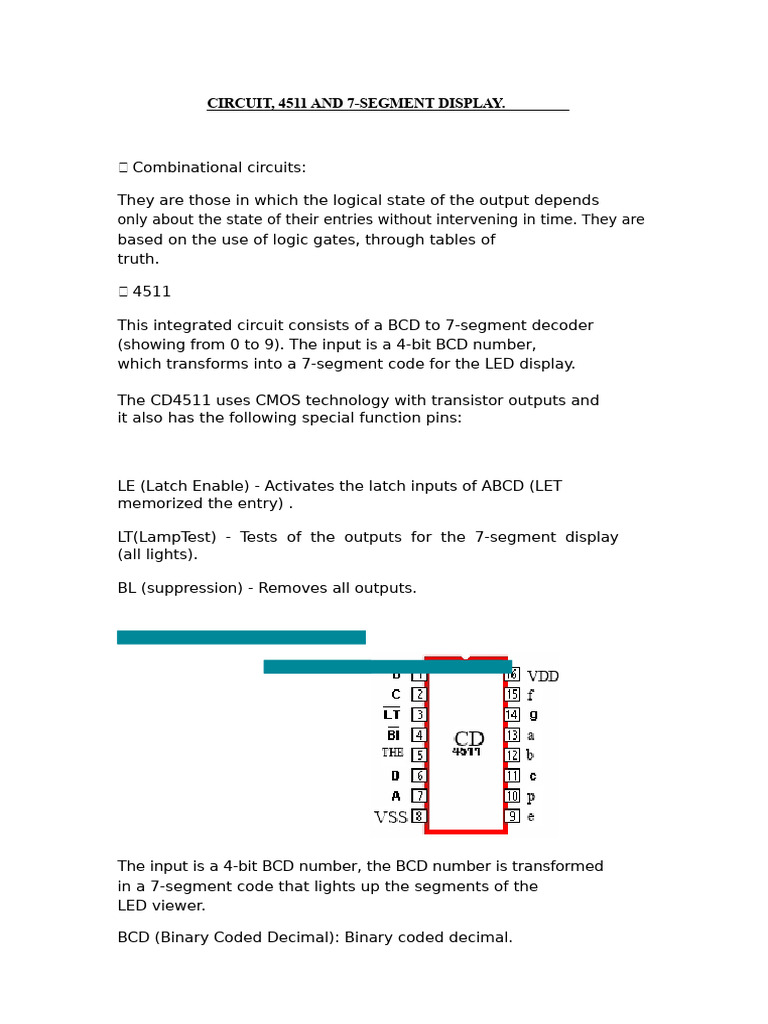 4511 BCD to 7-Segment Decoder Guide | PDF | Binary Coded Decimal ...