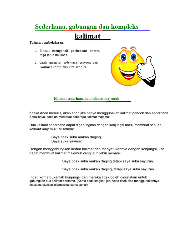 19 - Kalimat Sederhana, Majemuk, Dan Kompleks. | PDF