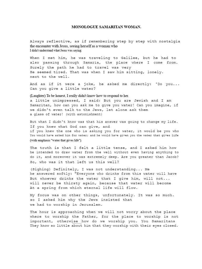 Monologue Woman Samaritan | PDF | Jesus
