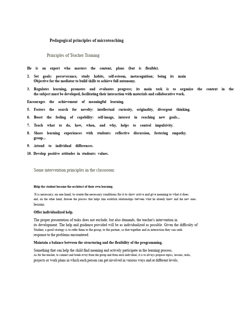 Microteaching Pedagogical Principles | PDF | Learning | Teachers