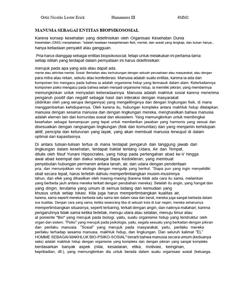 Manusia sebagai Entitas Biopsikosial | PDF