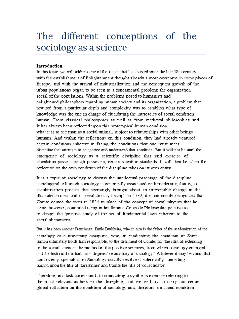 The Different Conceptions of Sociology As A Science | PDF | Sociology ...