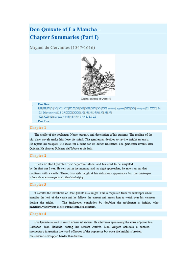 Don Quixote of La Mancha (CHAPTERS SUMMARIZED BY ME) | PDF | Don ...