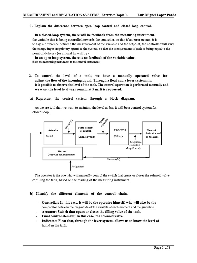 Exercises Topic 1 | PDF | Valve | Feedback