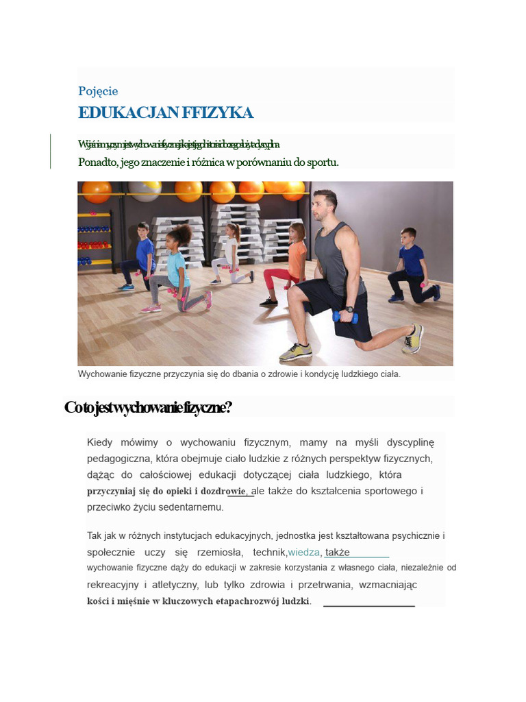 Koncepcja Wychowania Fizycznego - Czym Jest I Do Czego Służy | PDF