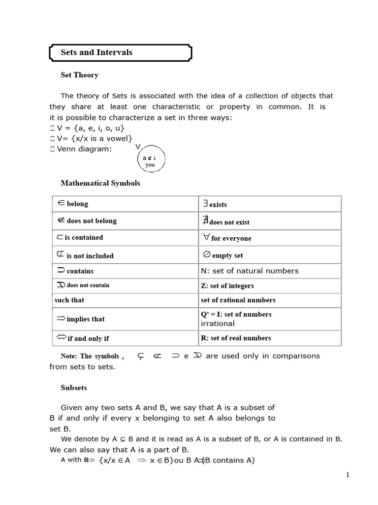 Sets and Intervals + Exercises | PDF | Set (Mathematics) | Numbers