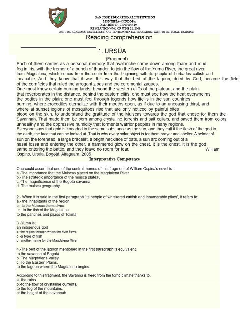 Reading Comprehension Grade 9 Workshop 1 | PDF