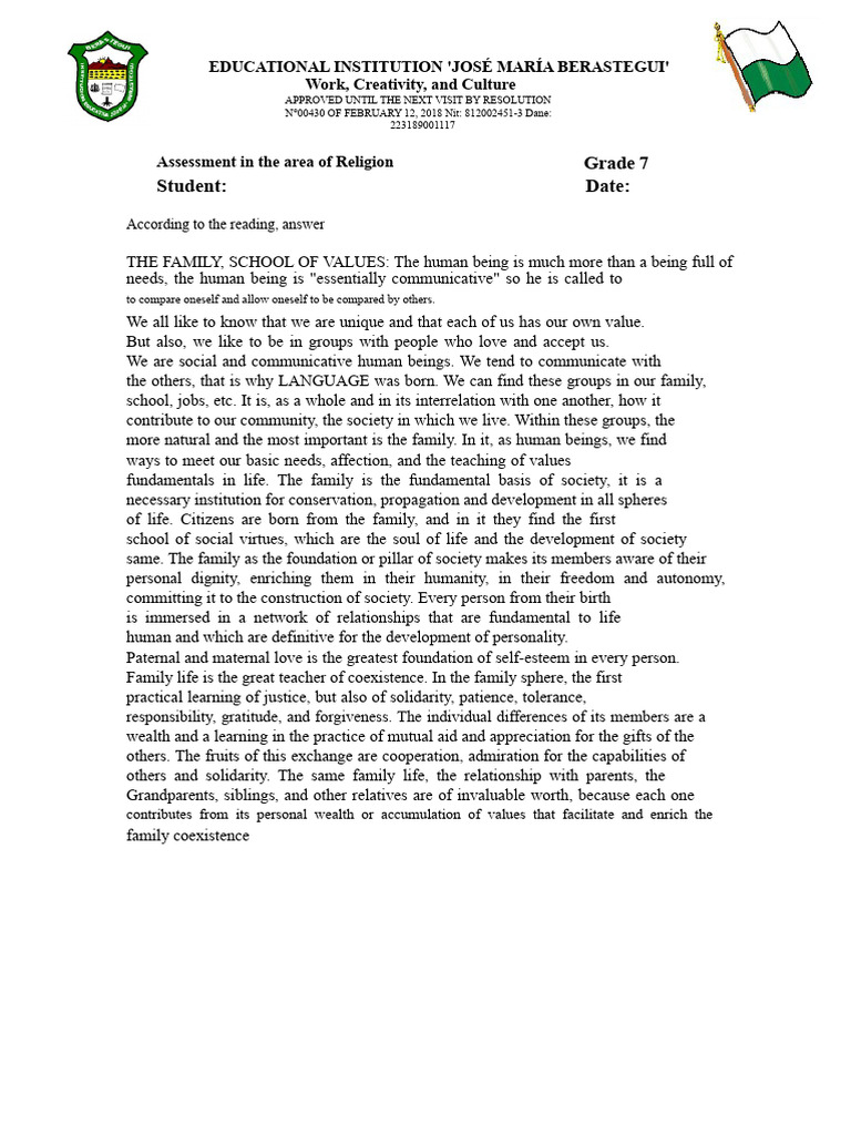 Religion Evaluation 7TH Grade | PDF | Social Psychology