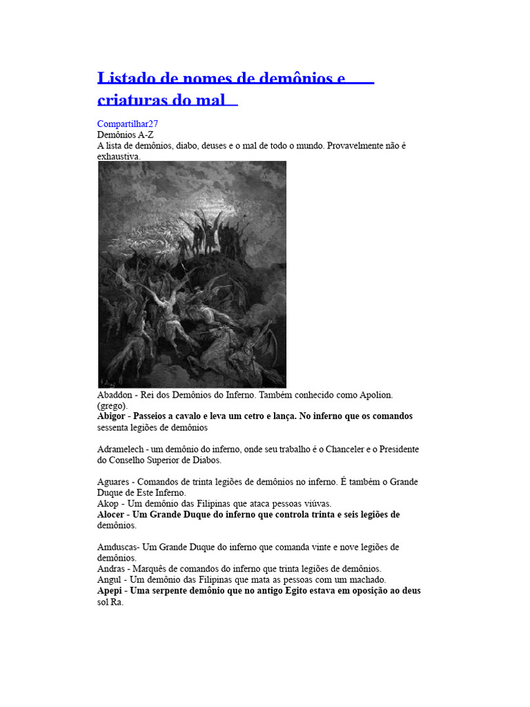 Lista de Nomes de Demônios e Criaturas Do Mal | PDF | Diabo | Demônios