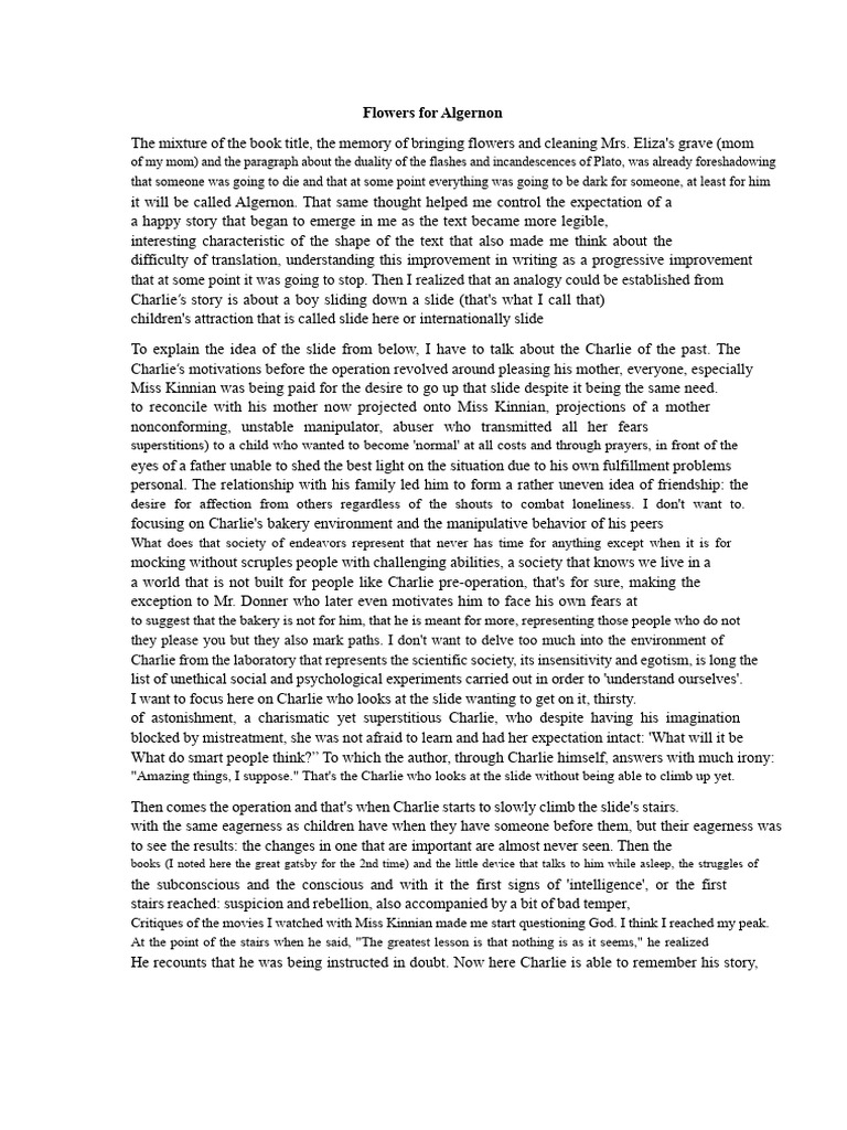 Analyzing Charlie's Journey in Flowers for Algernon | PDF ...