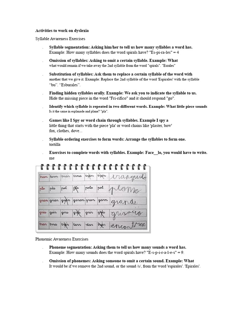 Dyslexia Activities for Syllable & Phoneme Awareness | PDF | Word ...