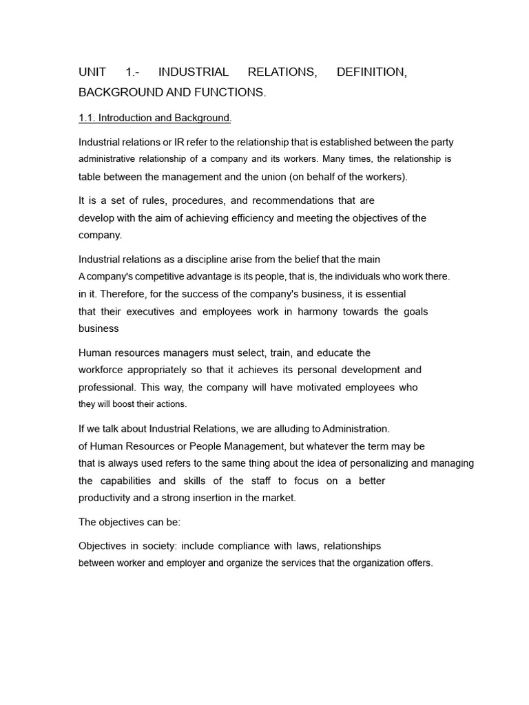 Unit 1 Industrial Relations Tecnm | PDF | System | Organizational Structure