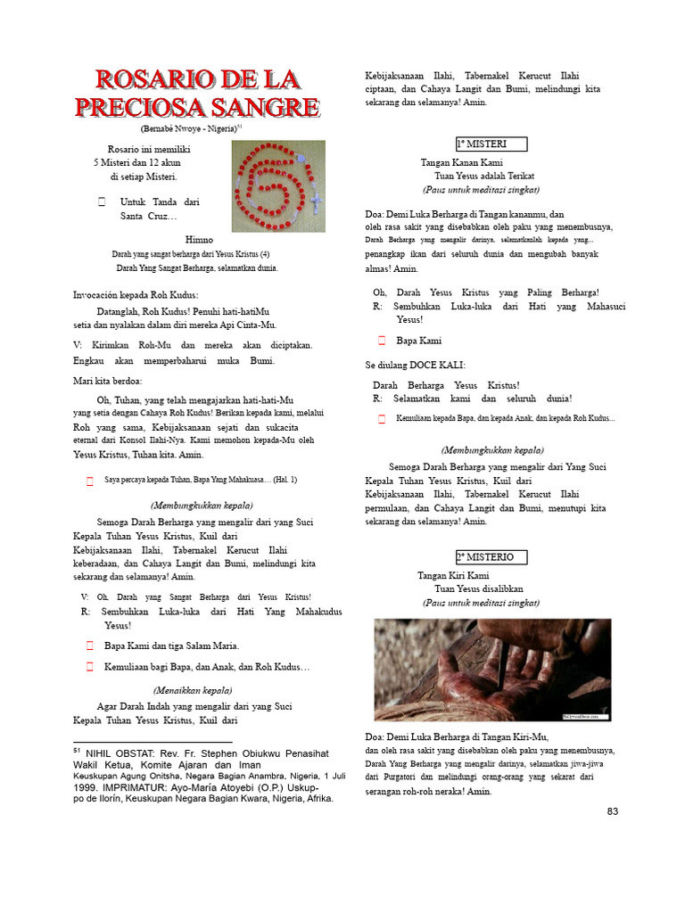 Doa Rosario: Kebijaksanaan Ilahi dan Darah Yesus | PDF