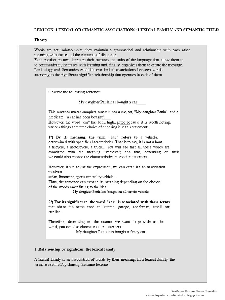 Lexical Family and Semantic Field. | PDF | Lexicon | Venus