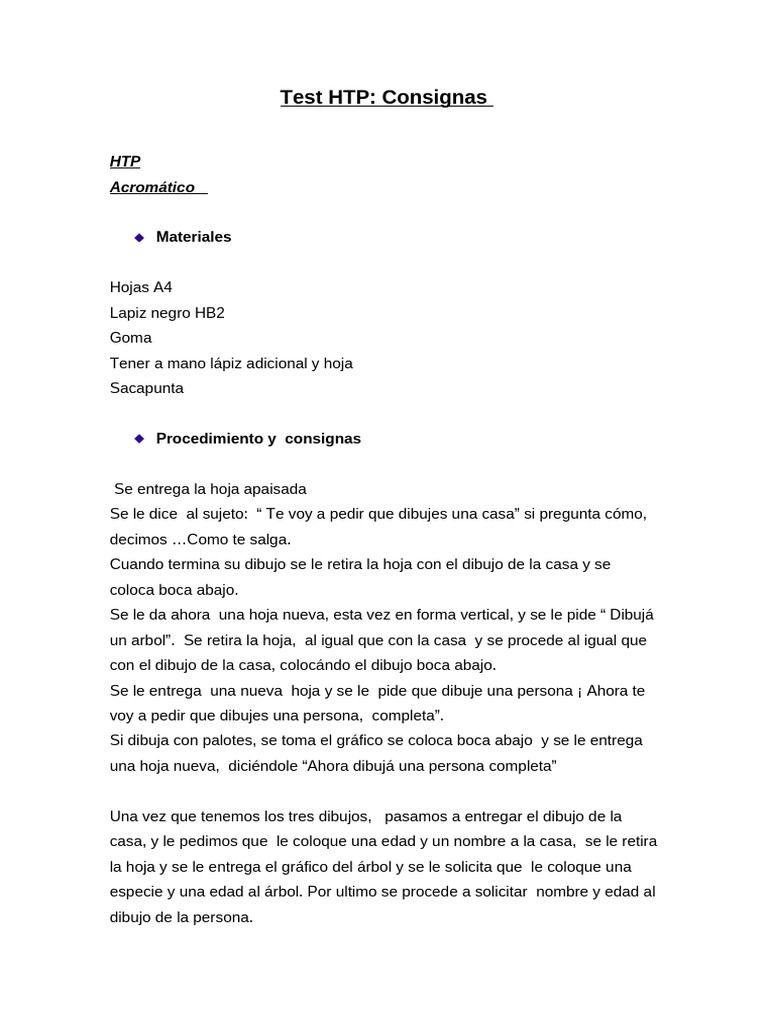 Test HTP: Consignas y Procedimientos | PDF | Tecnicas artisticas | Color