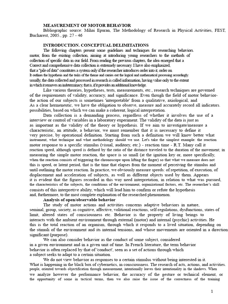 Motor Behavior Measurement Techniques | PDF | Force | Methodology